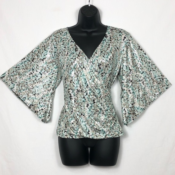 MSK | Tops | Msk Womens Metallic Split Sleeve Top | Poshmark